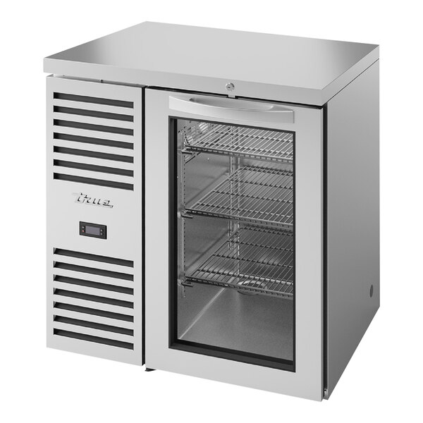 True TBR32-RISZ1-L-S-G-1 32" Stainless Steel Glass Door Narrow Back Bar Refrigerator with LED ...