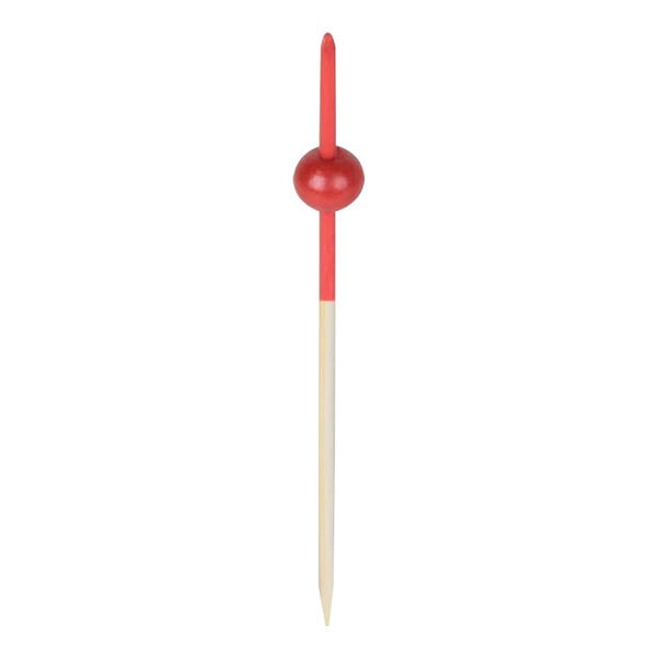 Pick On Us 3 1/2" Red Beaded Bamboo Food / Cocktail Pick - 100/Case