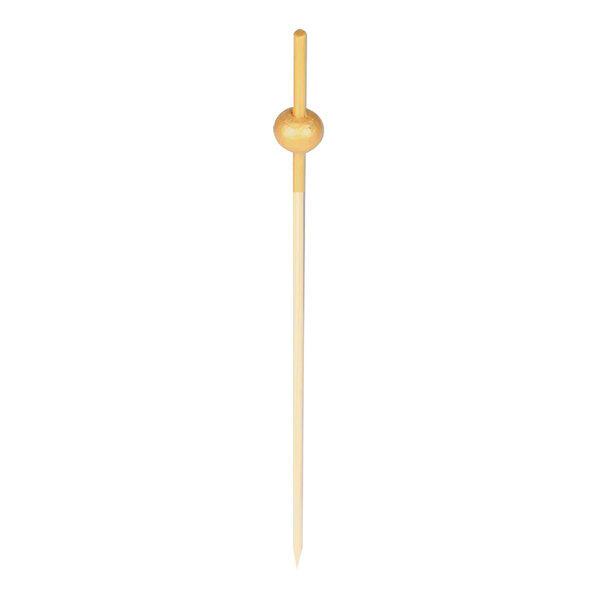 Pick On Us 4 3/4" Gold Beaded Bamboo Food / Cocktail Pick - 100/Case