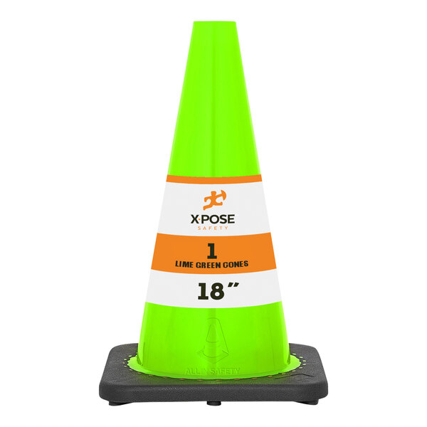 Xpose Safety 18" Lime Green Heavy-Duty PVC Traffic Cone with 3 lb. Base ...