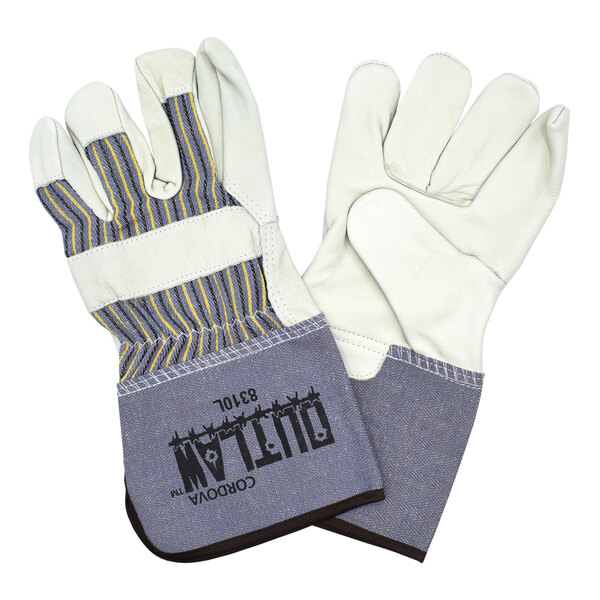 Cordova Outlaw Striped Canvas Work Gloves with Premium Grain Cowhide Leather Palm Coating and 4 ...