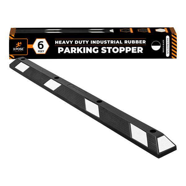 Xpose Safety 6' White and Black Heavy-Duty Rubber Parking Curb Stop ...