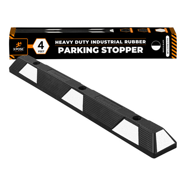 Xpose Safety 4' White and Black Heavy-Duty Rubber Parking Curb Stop ...