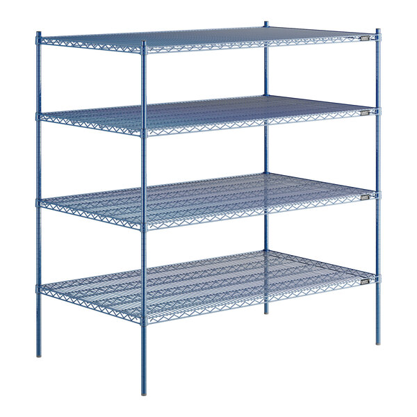 Lavex Pro 36" x 60" NSF Blue Epoxy Heavy-Duty 4-Shelf Kit with 64 ...
