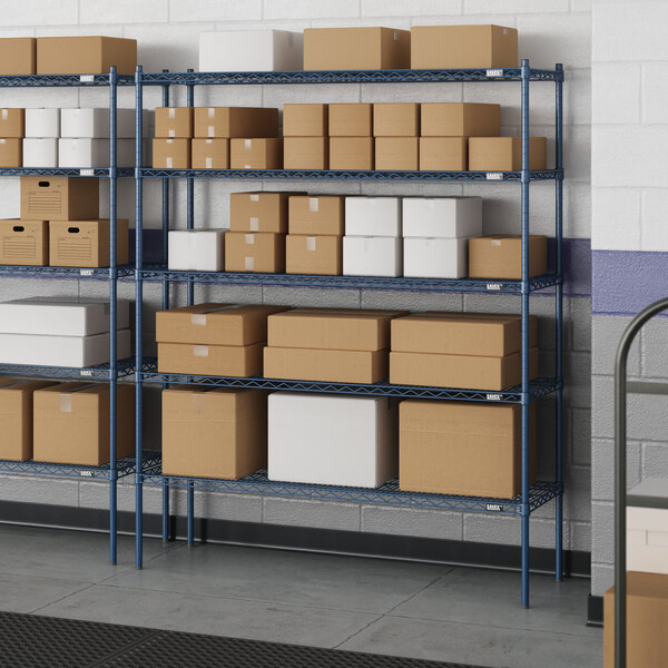 Lavex Pro 18" x 60" NSF Blue Epoxy Heavy-Duty 5-Shelf Kit with 74 ...