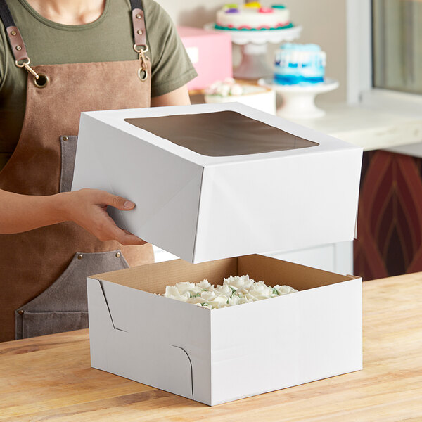 Wilton 12'' x 12'' x 6'' White Corrugated 2-Piece Window Cake / Bakery ...