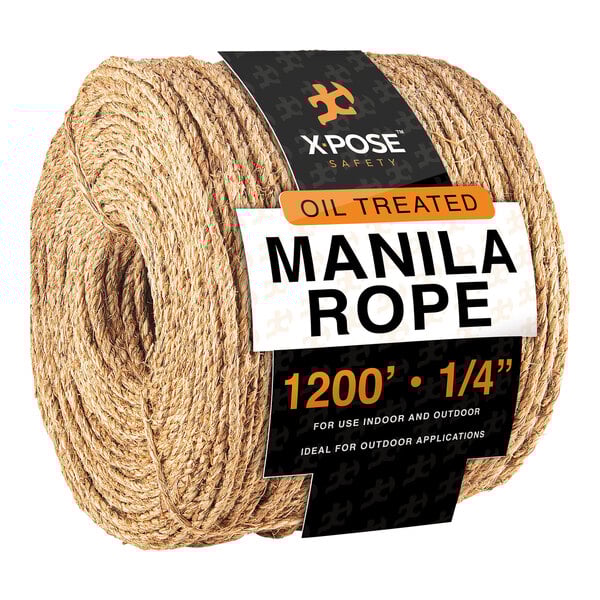 Xpose Safety 1/4" x 1,200' Natural Fiber Oil-Treated Manila Hemp Rope ...