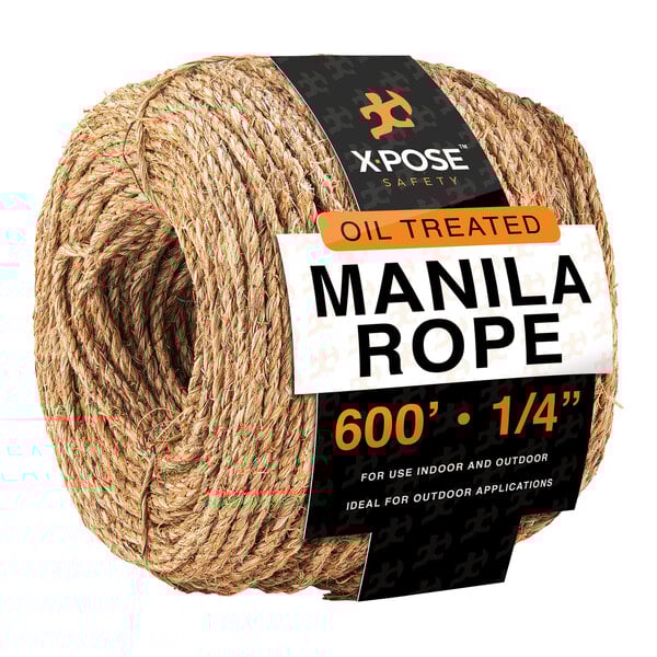 Xpose Safety 1/4" x 600' Natural Fiber Oil-Treated Manila Hemp Rope ...