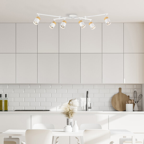 Globe 6-Light Hygge Matte White Track Light with Light Wood-Toned ...