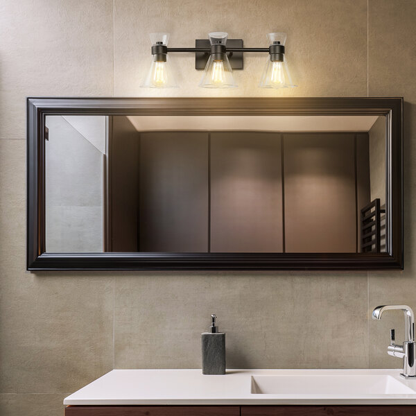 Globe 3-Light Lofty Chic Matte Black Vanity Light with Clear Abstract ...