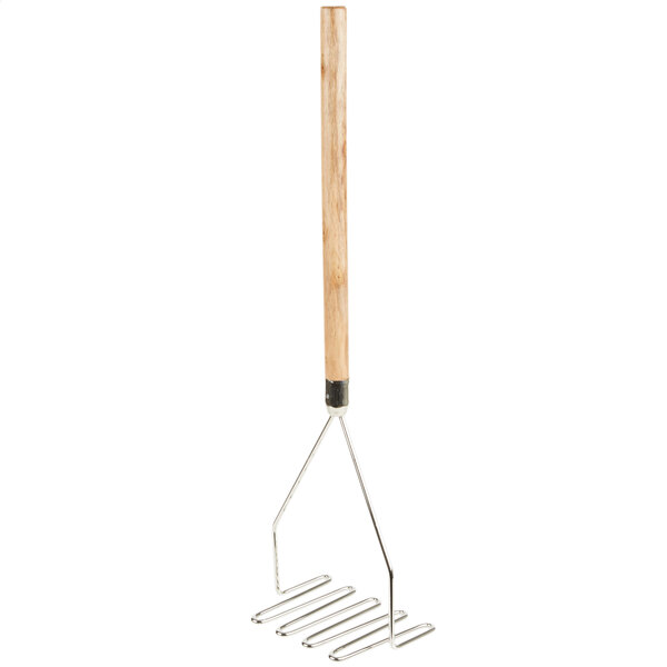 Choice 24" Chrome-Plated Square-Faced Potato Masher with Wood Handle