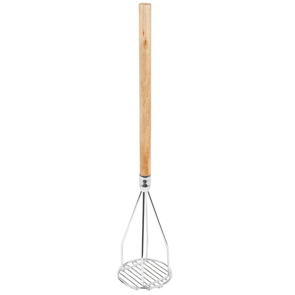 Choice 24" Chrome-Plated Round-Faced Potato Masher with Wood Handle