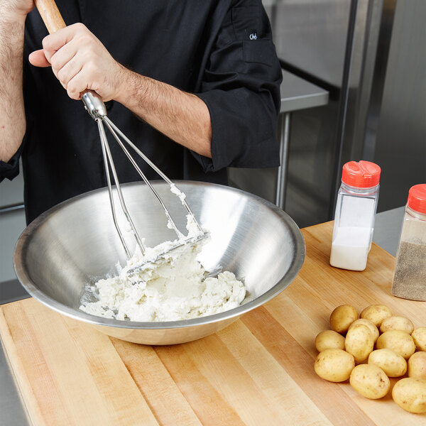 Choice 24" Chrome-Plated Round-Faced Potato Masher with Wood Handle