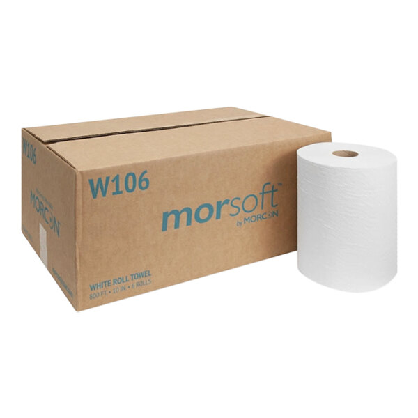 Morcon Morsoft 10" 1-Ply White Hardwound Paper Towel Roll, 800 Feet ...