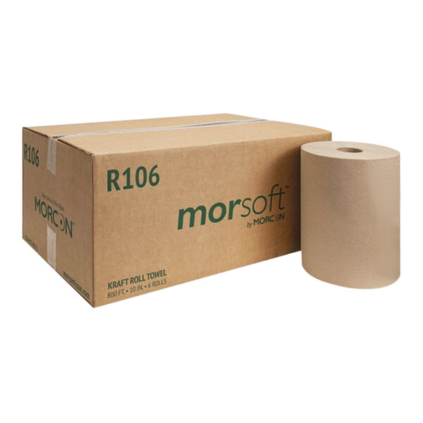 Morcon Morsoft 10" 1-Ply Natural Kraft Hardwound Paper Towel Roll, 800 ...
