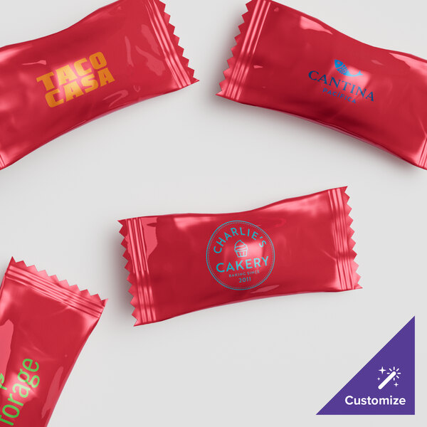 Customizable Hard Peppermint Balls with Red Wrapper - 1000/Case