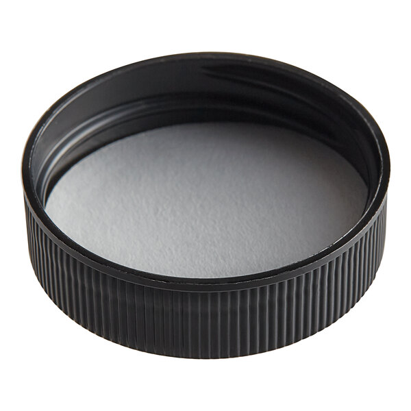 38/400 Black Ribbed Continuous Thread Lid with Pressure Sensitive Liner ...