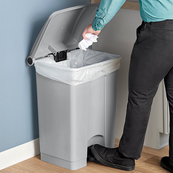 Lavex 72 Qt. / 18 Gallon Gray Rectangular Step-On Trash Can