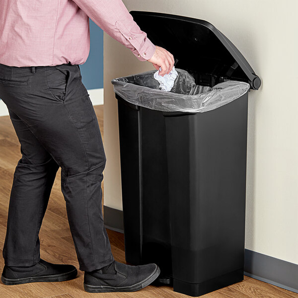 Lavex 92 Qt. / 23 Gallon Black Rectangular Step-On Trash Can