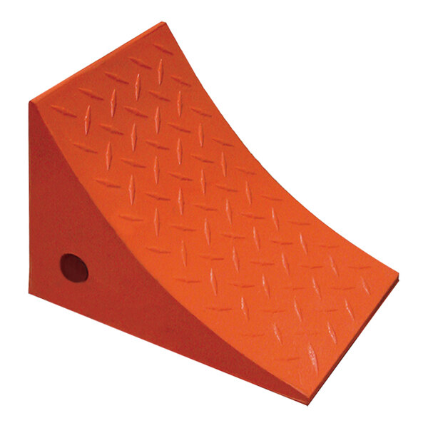 Durable 10 7/8" x 7 7/8" x 7 7/8" Orange Urethane Wheel Chock WC811-7B