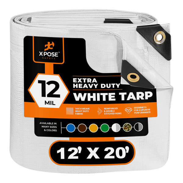 Xpose Safety 12' x 20' White Extra Heavy-Duty Weatherproof 12 Mil ...