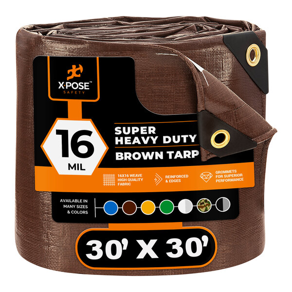 Xpose Safety 30' x 30' Brown Super Heavy-Duty Weatherproof 16 Mil ...