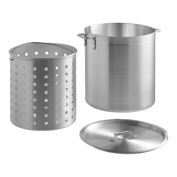 Choice 40 Qt. Standard Weight Aluminum Stock Pot with Steamer Basket ...