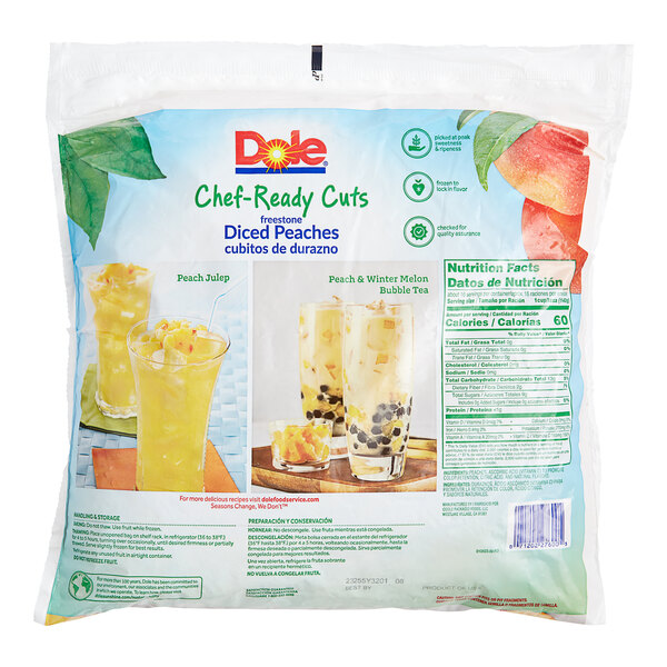 Dole Chef-Ready Cuts IQF Diced Peaches 5 lb. - 2/Case