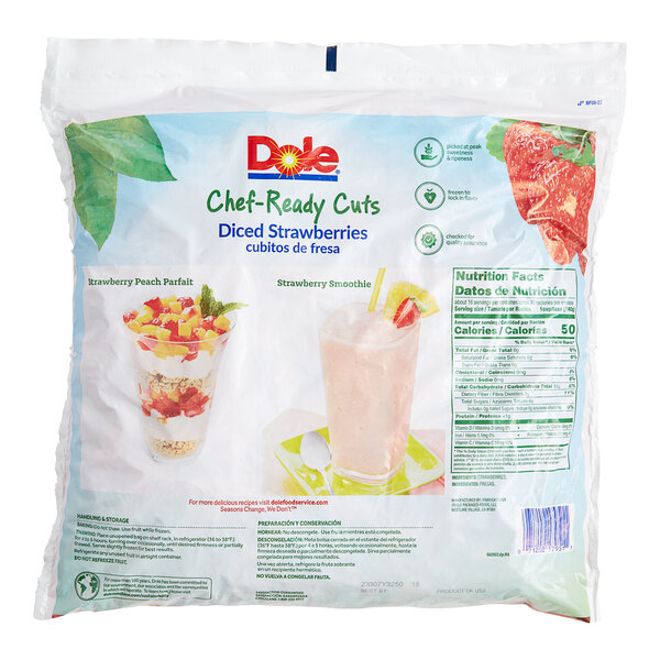 Dole Chef-Ready Cuts IQF Diced Strawberries 5 lb. - 2/Case