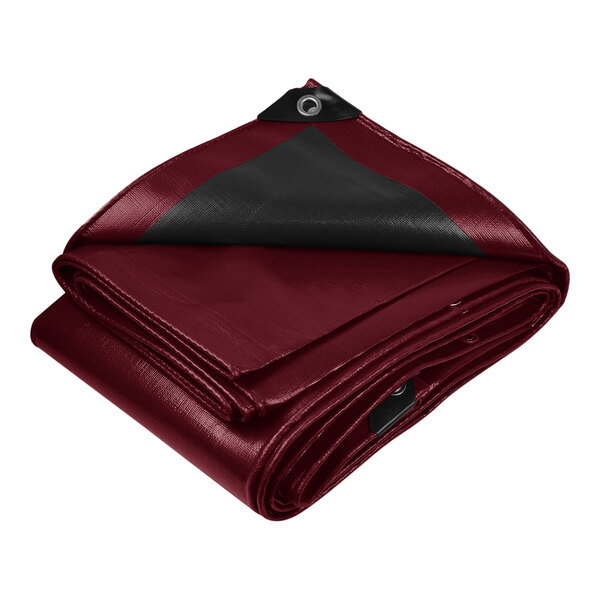 Tarpco Safety 100' x 100' Maroon / Black Extra Heavy-Duty Weatherproof 14 Mil Poly Tarp with ...