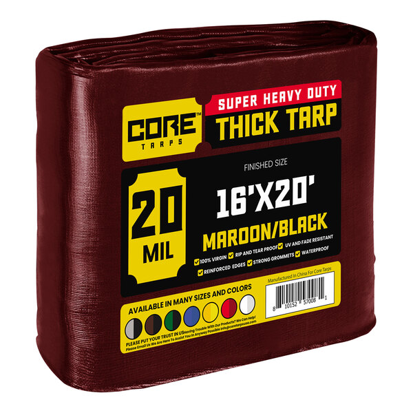 Core Tarps 16' x 20' Maroon / Black Extreme Heavy-Duty Weatherproof 20 ...