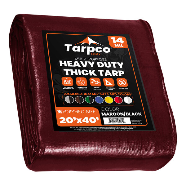 Tarpco Safety 20' x 40' Maroon / Black Extra Heavy-Duty Weatherproof 14 ...