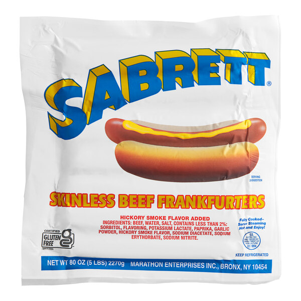 Sabrett 6 3/8" 6/1 Skinless Beef Frank - 180/Case