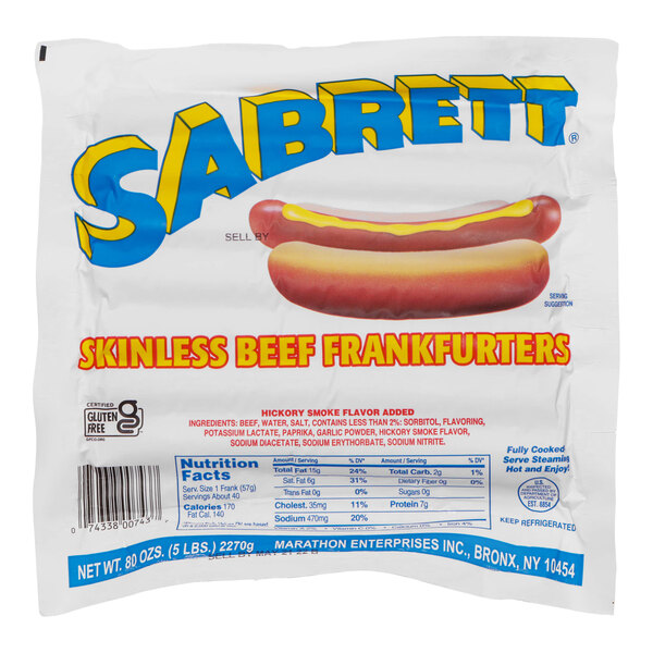 Sabrett 7 1/8" 8/1 Skinless Beef Frank - 240/Case