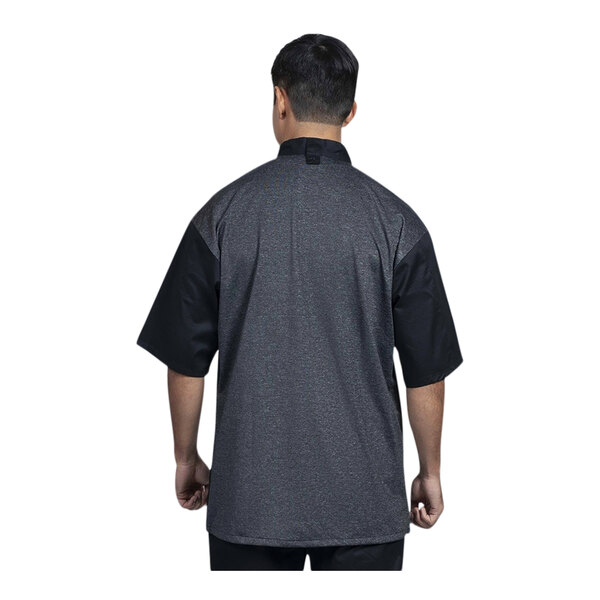 Uncommon Chef Modena Unisex Customizable Black Short Sleeve Chef Coat with Silver Heather Mesh ...