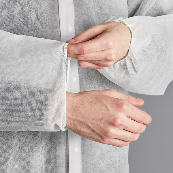 Lavex White 26 GSM Standard Weight Polypropylene Snap Front Long Sleeve ...