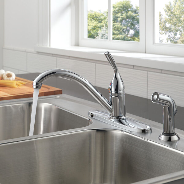Delta Faucet 400-DST 1.8 GPM Deck-Mount Chrome Finish Kitchen Faucet ...