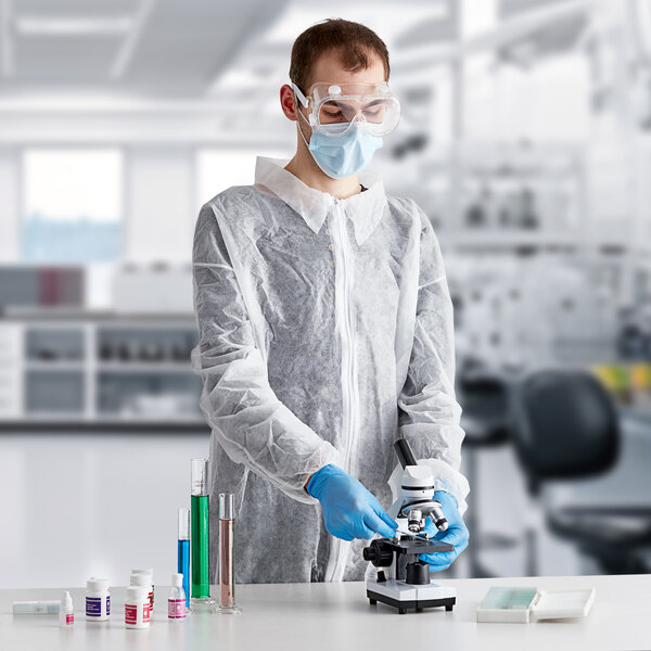 Lavex White Polypropylene 26 GSM Standard Weight Zipper Front Long ...