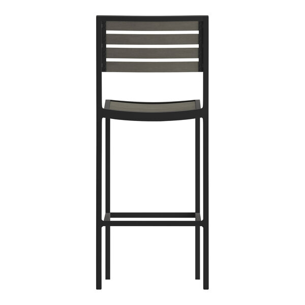Flash Furniture Lark Gray Wash Faux Teak Slat Stackable Barstool