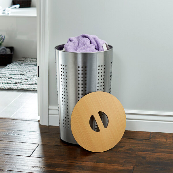 Household Essentials Round Stainless Steel Laundry Hamper with ...