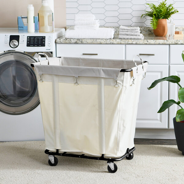 Household Essentials Natural Canvas Commercial Laundry Cart with Black ...