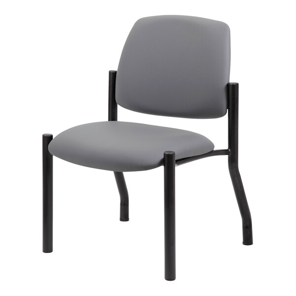 Boss Gray Mid-Back Antimicrobial Vinyl Guest Chair with 300 lb. Capacity
