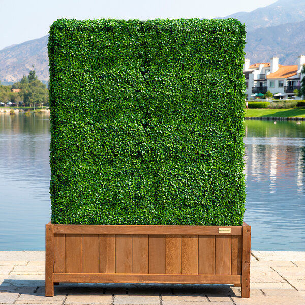NatraHedge 1250 Series 90" Artificial Boxwood Hedge with Wooden Planter