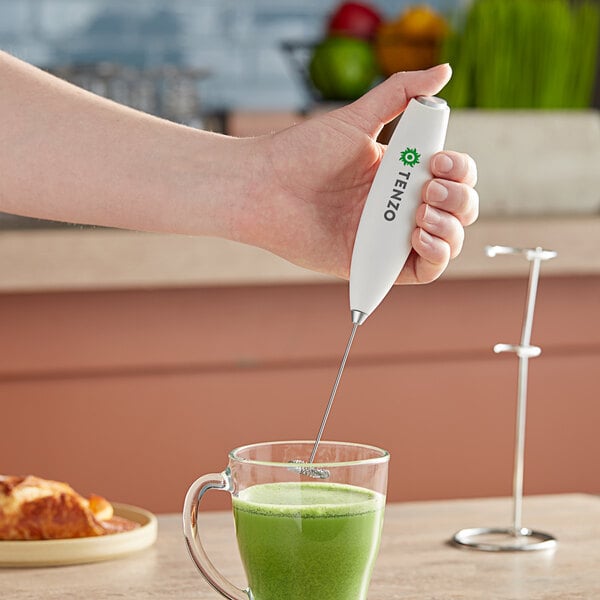 Tenzo 9" White Handheld Milk Frother / Matcha Mixer 11015