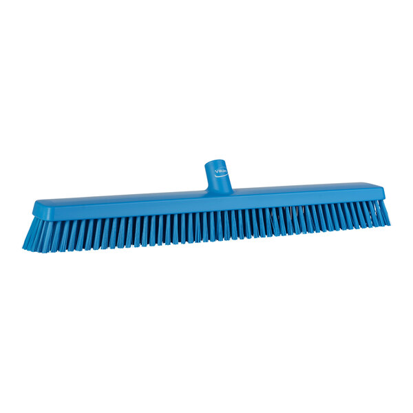 Vikan 31953 24 7/16" Blue Heavy-Duty Push Broom Head with Soft / Stiff ...