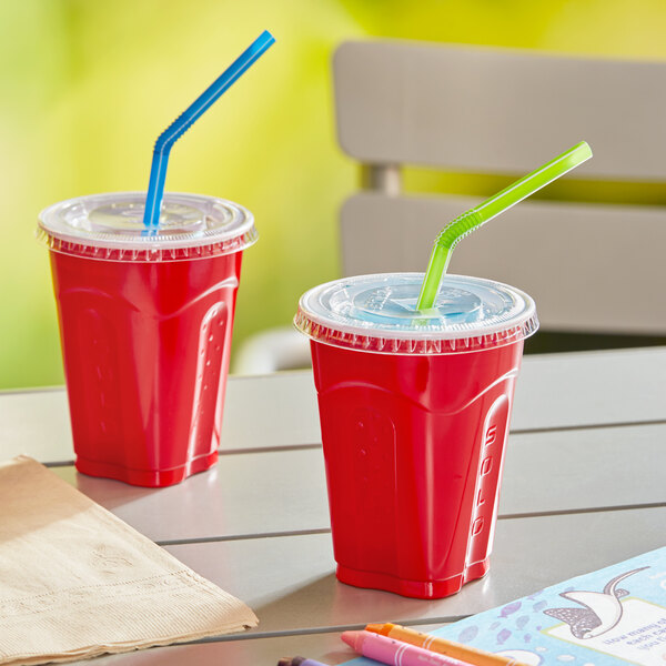 Solo Squared® 9 oz. Red Plastic Cup with Straw and Lid - 180/Case