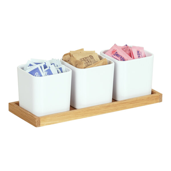 Cal-Mil Sydney 12 3/4" x 5" x 4 1/2" Oak Condiment Organizer with 3 ...