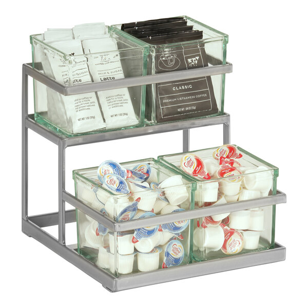 Cal-Mil 2-Tier Silver Condiment Display with 4 Glass Jars