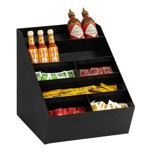 Cal-Mil Classic Black 7-Compartment Plastic Condiment Organizer
