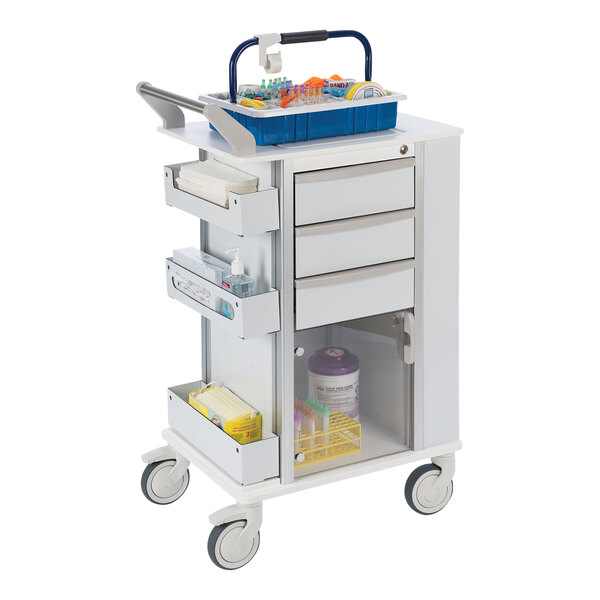 Omnimed 25 1/4" x 19" x 42" 3-Drawer Enhanced Phlebotomy Cart with 5 ...